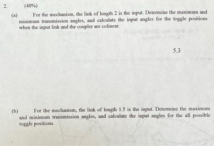 Solved (a) For the mechanism, the link of length 2 is the | Chegg.com