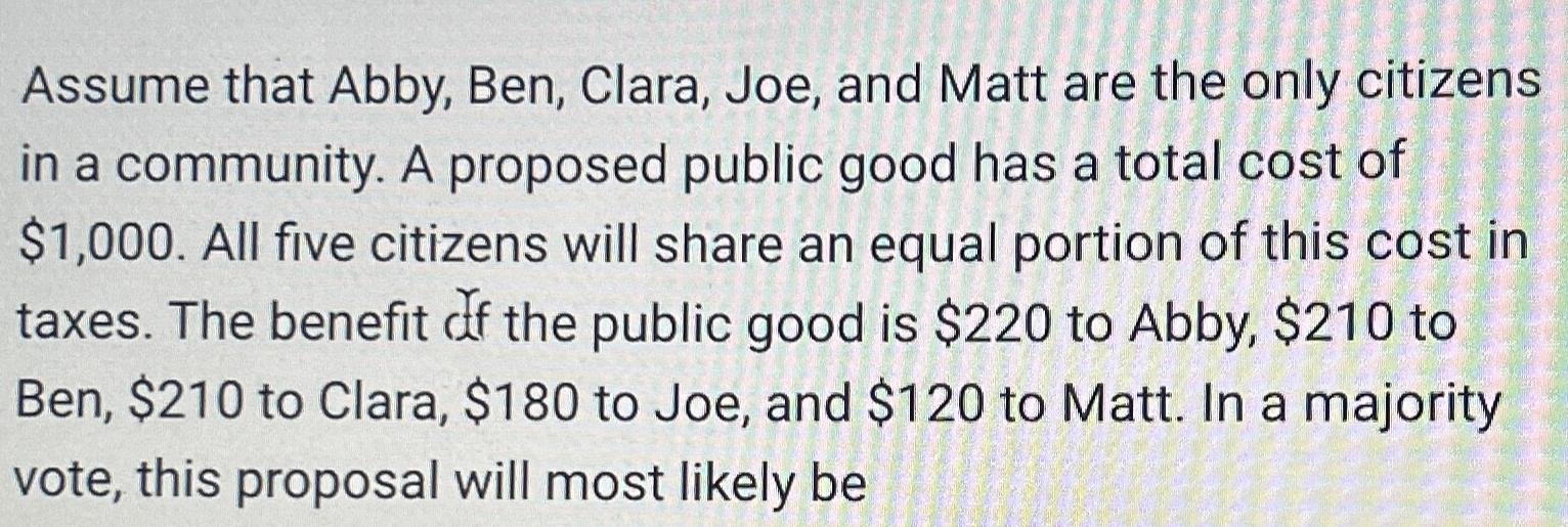 Solved Assume that Abby, Ben, Clara, Joe, and Matt are the | Chegg.com