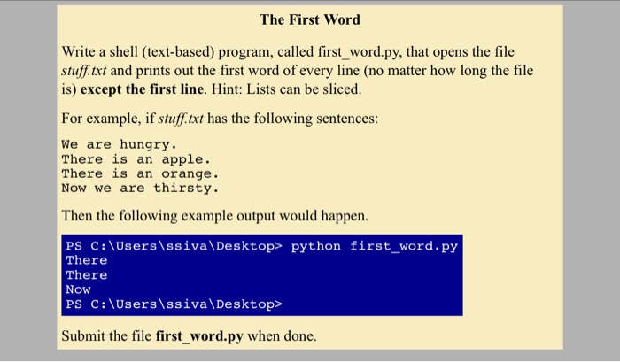Solved The First Word Write a shell (text-based) program, | Chegg.com