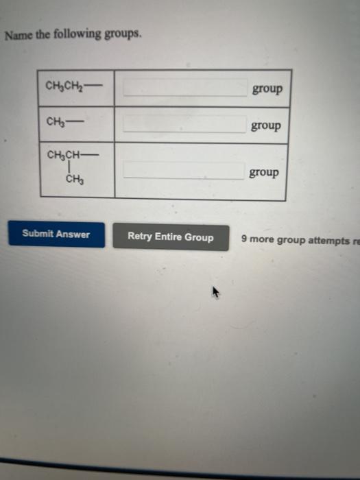 Solved Name the following groups, CH.CH group CH, — group | Chegg.com