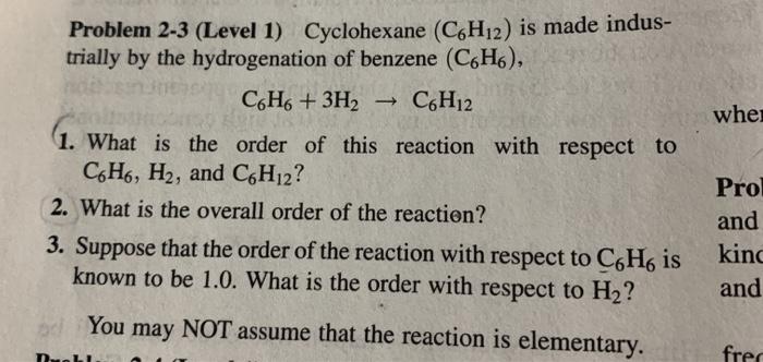 Solved Problem 2-3 (Level 1) Cyclohexane (C6H12) is made | Chegg.com