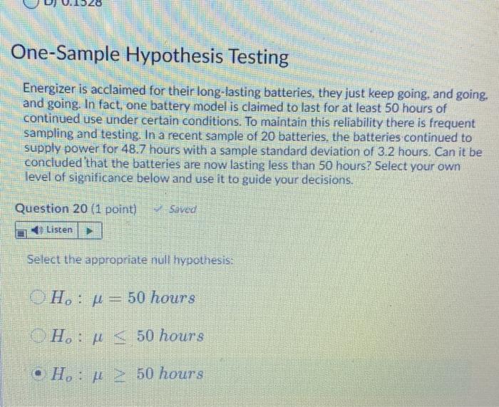 Solved One-Sample Hypothesis Testing Energizer is acclaimed | Chegg.com
