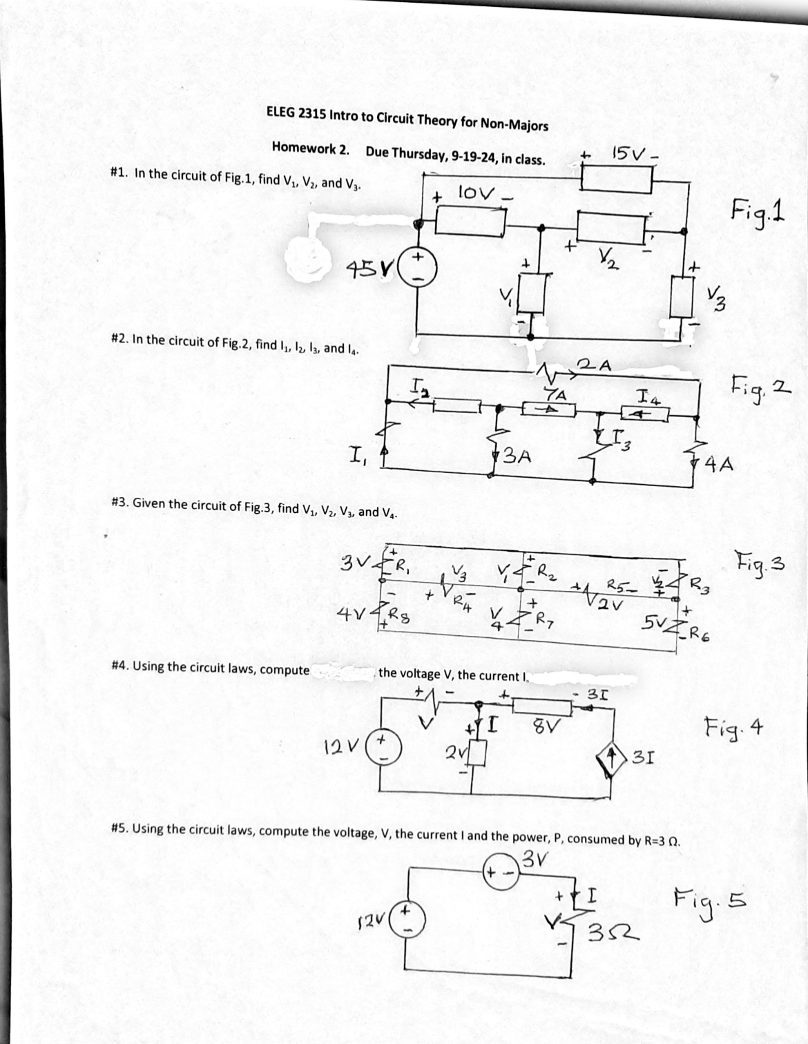 Solved ELEG 2315 ﻿Intro to Circuit Theory for | Chegg.com