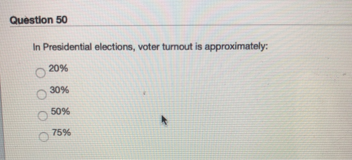 Solved Question 50 In Presidential elections, voter turnout | Chegg.com