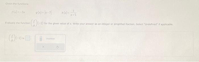 Solved Given the functions: f(x)=-3x Evaluate the function | Chegg.com