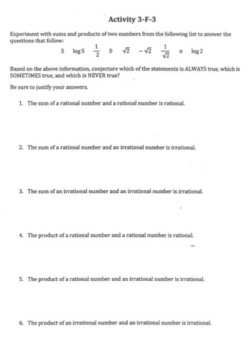 Solved Activity 3-F-3 Experiment with sums and products of | Chegg.com