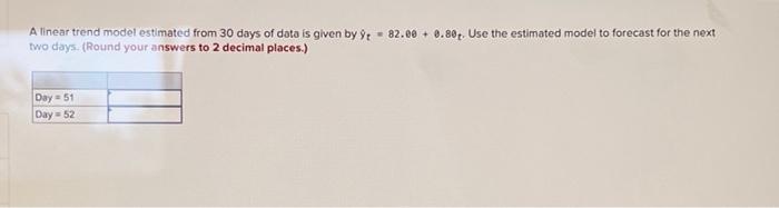 Solved A linear trend model estimated from 30 days of data | Chegg.com