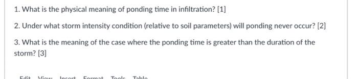 Solved 1. What is the physical meaning of ponding time in | Chegg.com
