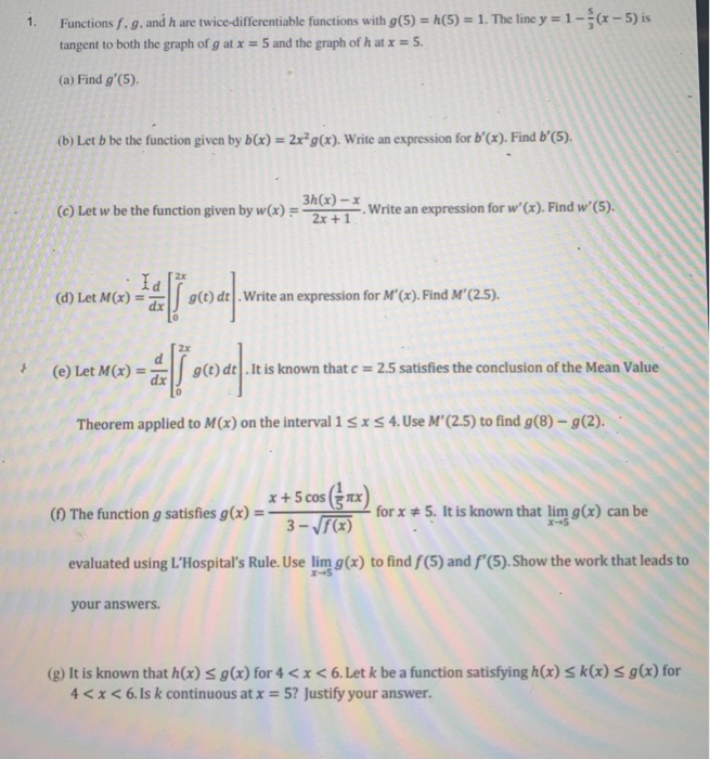 Solved 1. Functions f. 9, and h are twice-differentiable | Chegg.com