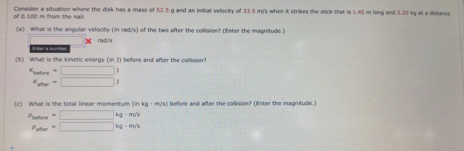 Solved A disk slides toward a motionless stick on a | Chegg.com