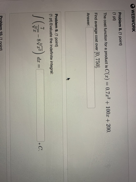 Solved Webwork Problem 8 1 Point 1 Pt The Cost Function 3604