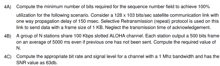 Solved 4A) ﻿Compute the minimum number of bits required for | Chegg.com