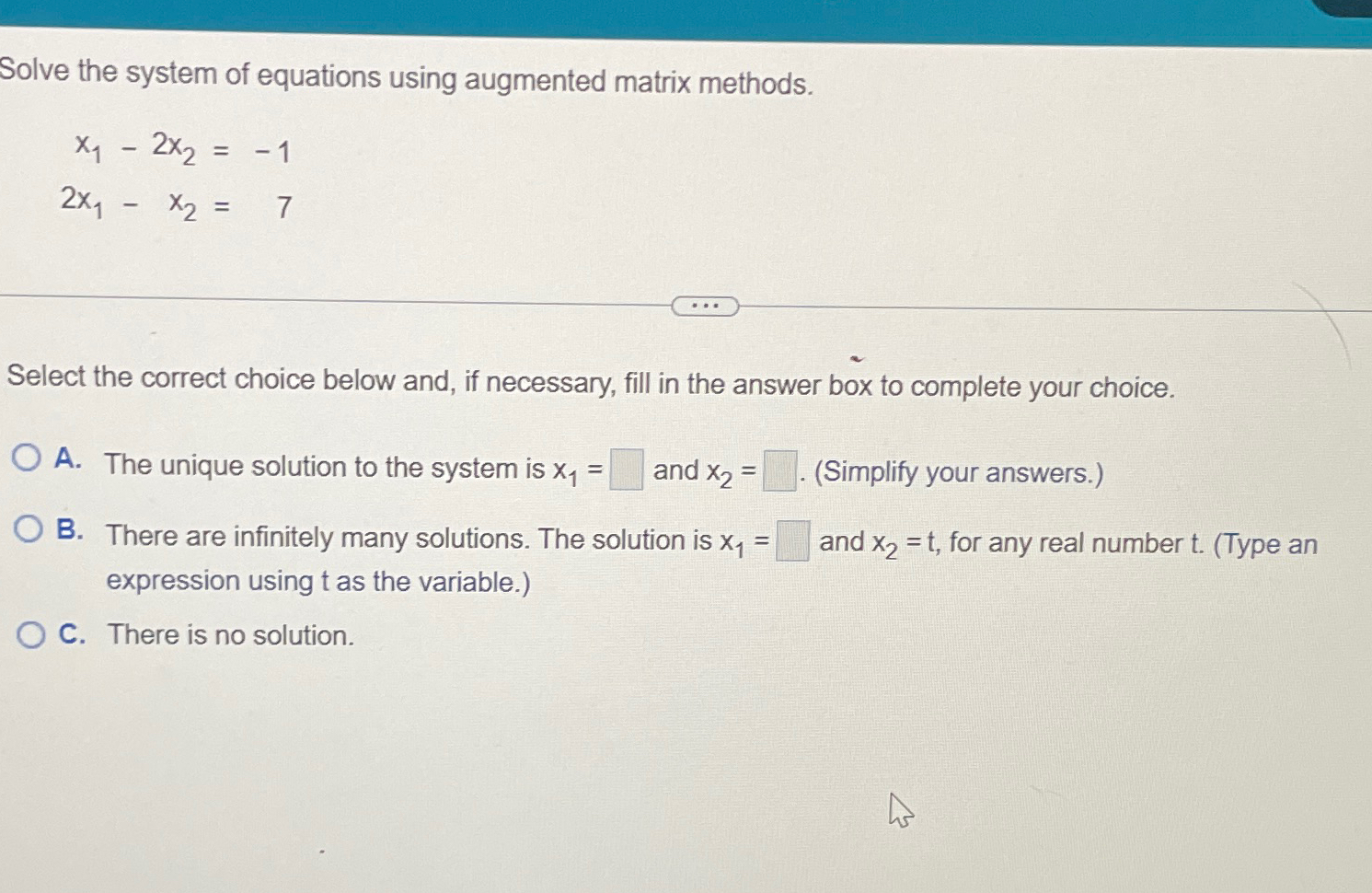 Solved Solve the system of equations using augmented matrix | Chegg.com