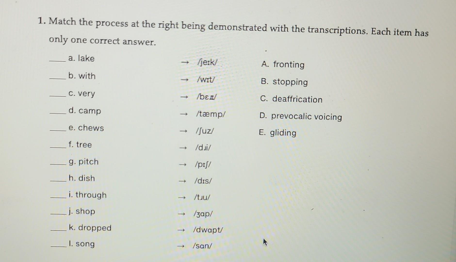 1. Match the process at the right being demonstrated | Chegg.com
