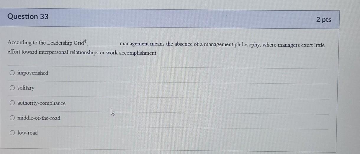 Solved Question 332 ﻿ptsAccording to the Leadership Grid ?® | Chegg.com