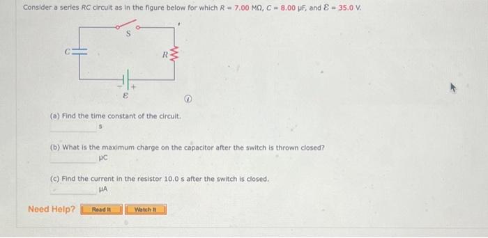 Solved Consider a series RC circuit as in the figure below | Chegg.com