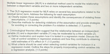 Solved Multiple linear regression (MLR) ﻿is a statistical | Chegg.com