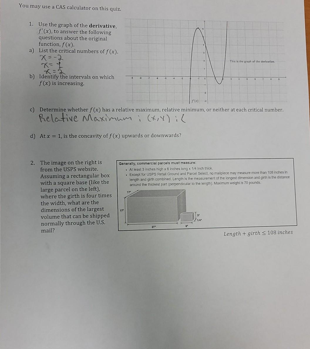 Solved You may use a CAS calculator on this quiz. 1. Use the | Chegg.com