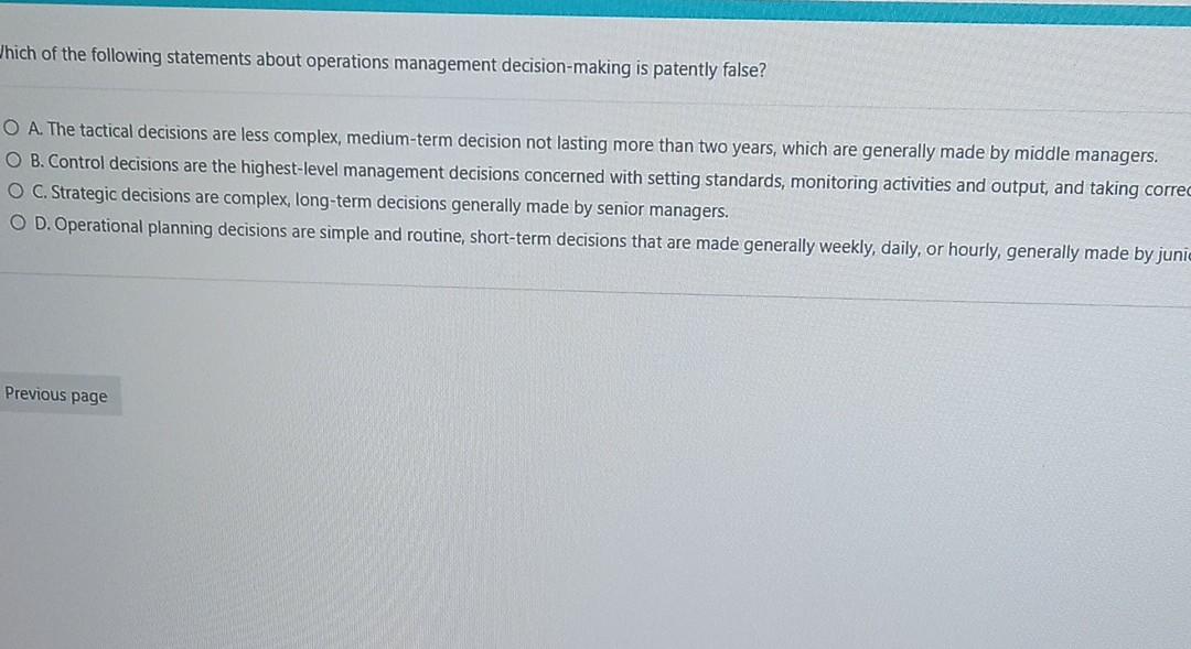 Solved hich of the following statements about operations | Chegg.com