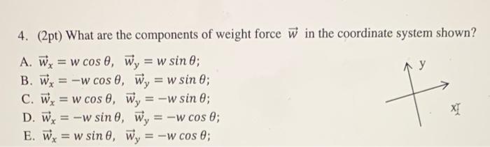 4. (2pt) What are the components of weight force w in | Chegg.com
