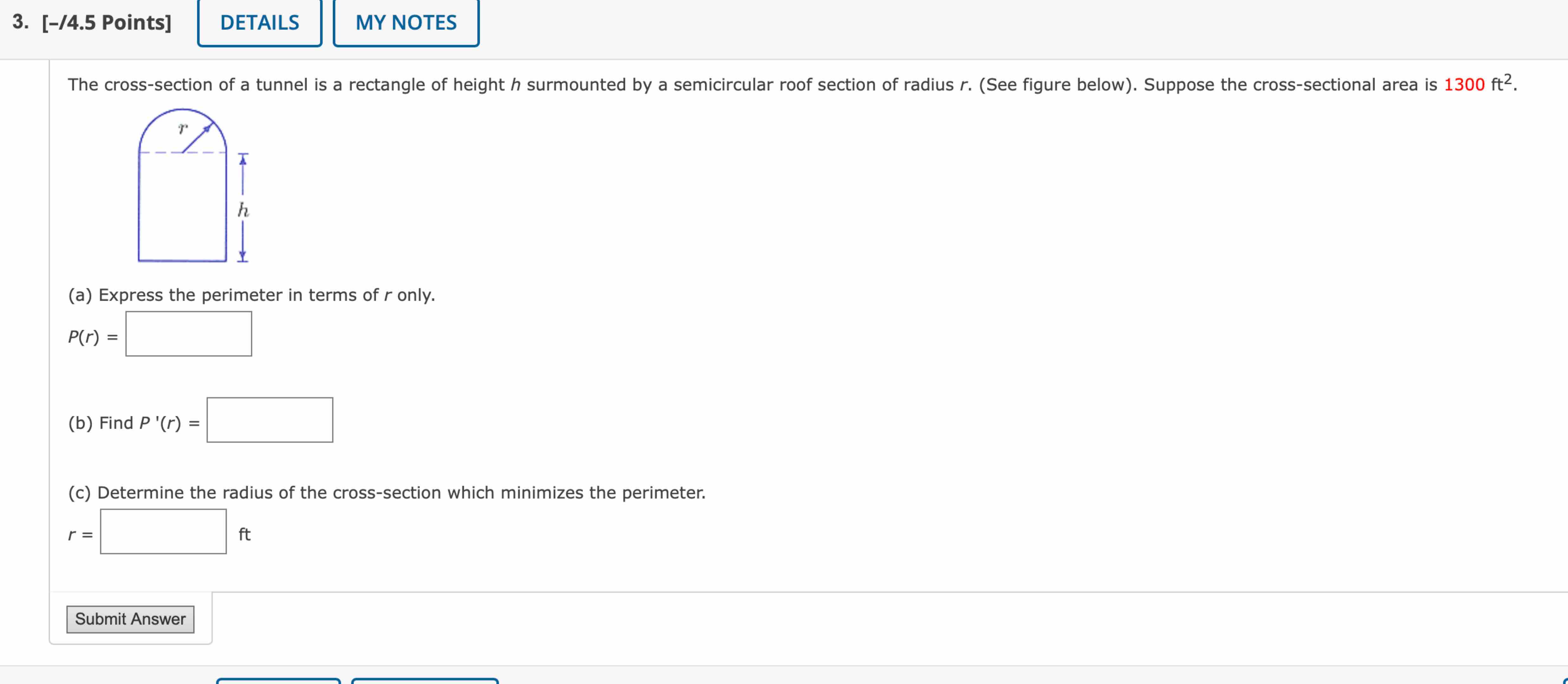 Solved The cross-section of a tunnel is a rectangle of | Chegg.com