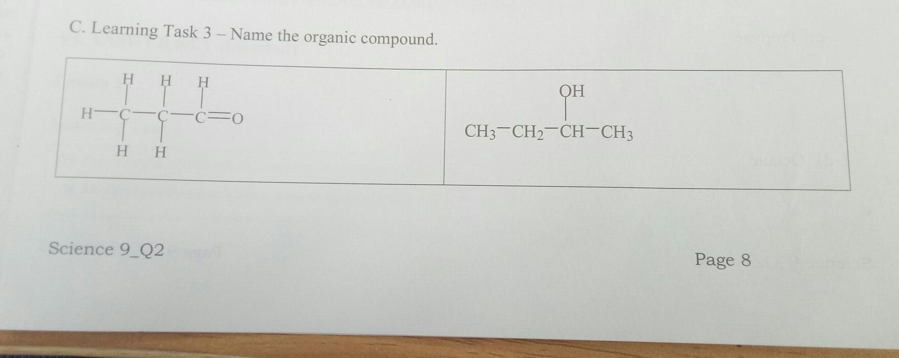 Solved C. Learning Task 3 – Name the organic compound. H ОН | Chegg.com
