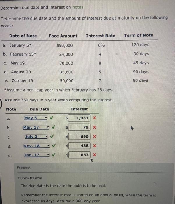 Solved Determine due date and interest on notes Determine | Chegg.com