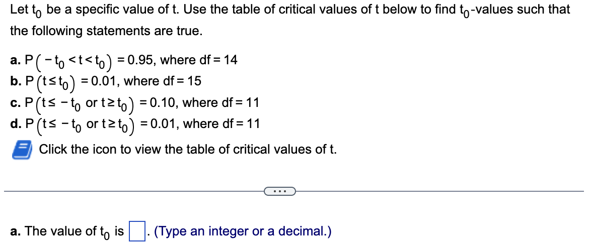 Solved Let t0 ﻿be a specific value of t. ﻿Use the table of | Chegg.com