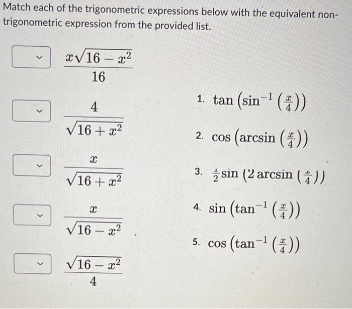 Solved Match each of the trigonometric expressions below | Chegg.com