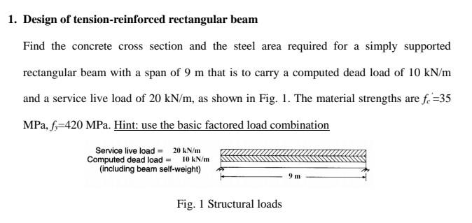 Solved 1. Design of tension-reinforced rectangular beam Find | Chegg.com