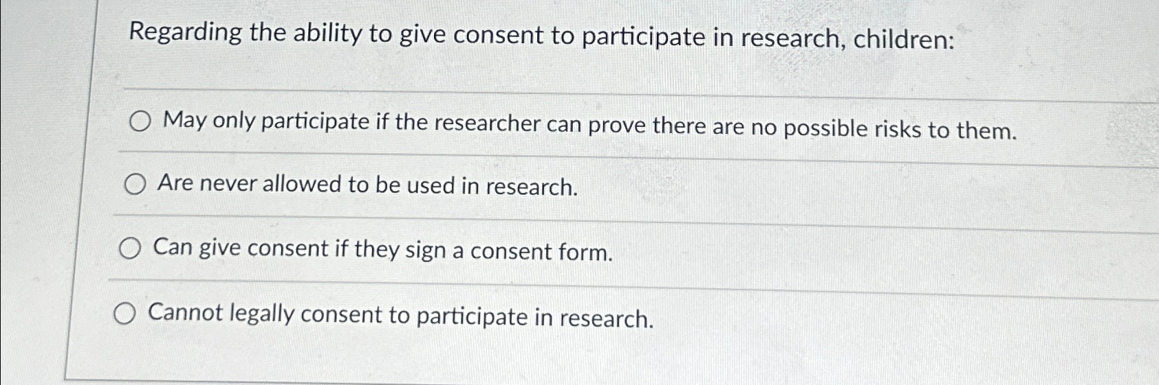 Solved Regarding the ability to give consent to participate | Chegg.com