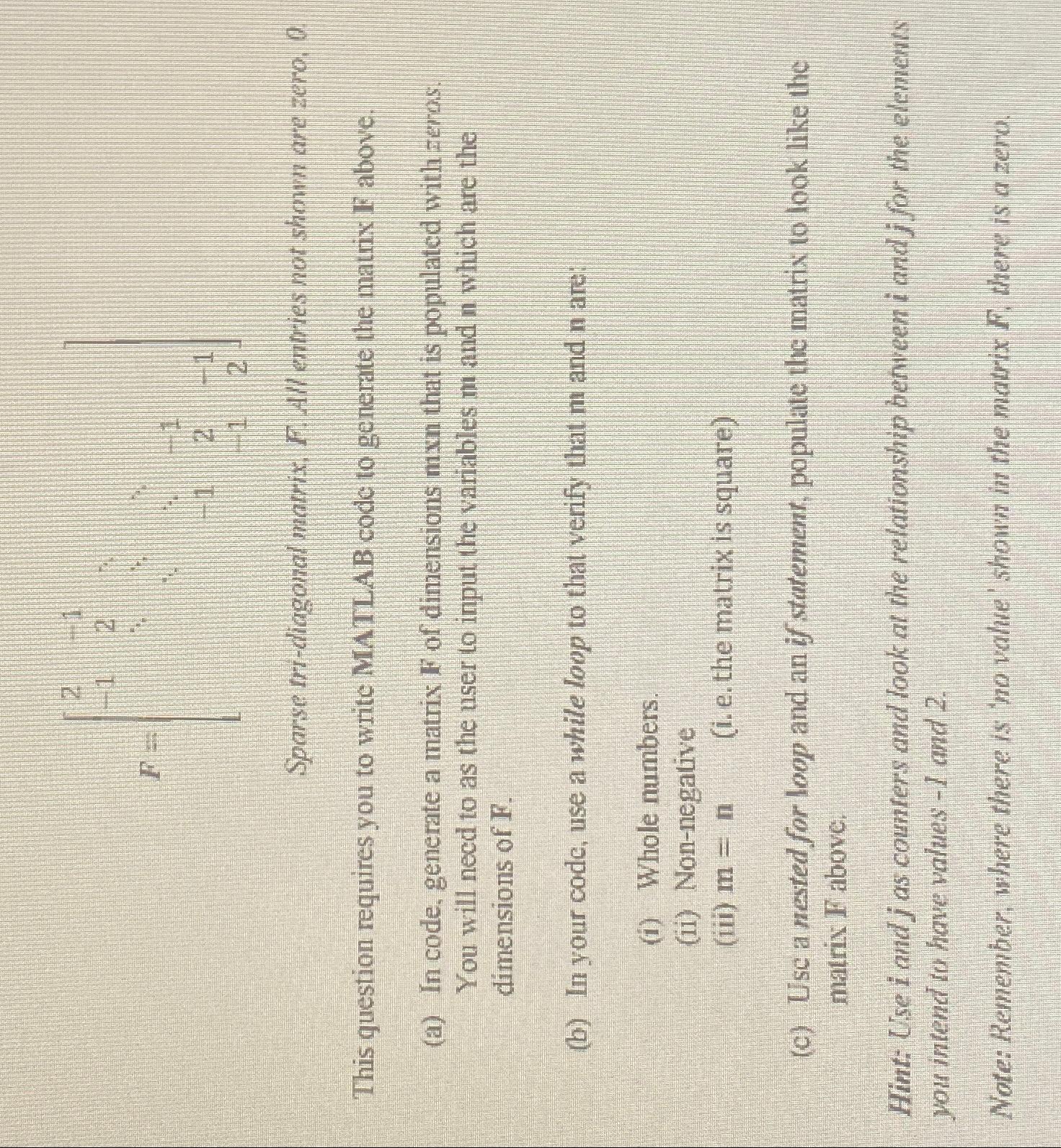 Solved Sparse In-diagonal matix, F. ﻿All enhies not shown | Chegg.com