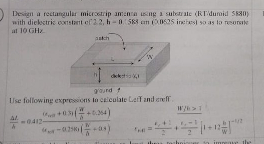 Solved Design a rectangular microstrip antenna using a | Chegg.com