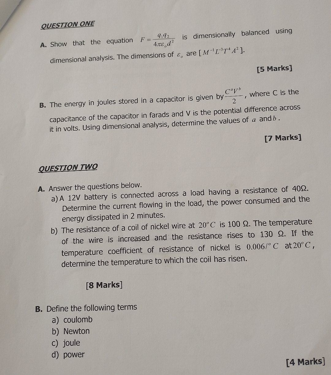 Solved QUESTION ONEA. ﻿Show that the equation F=q1q24πε0d2 | Chegg.com