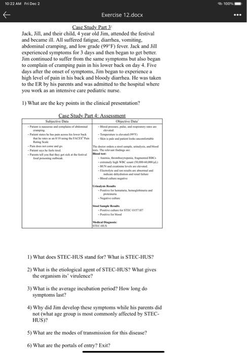 Part II: Food Borne Illness - Case Study Each group | Chegg.com