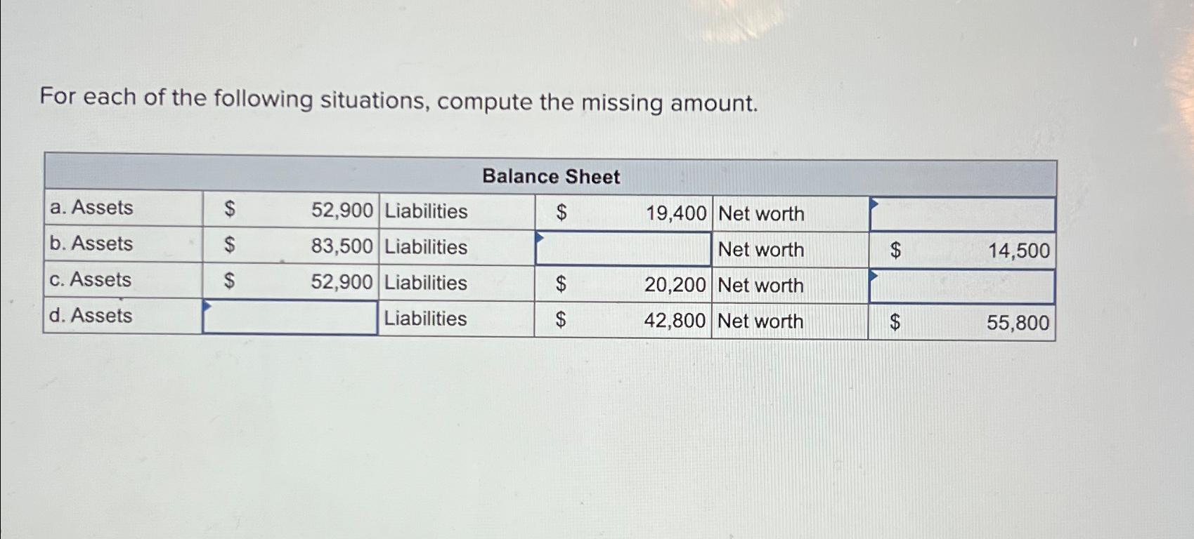 Solved For each of the following situations, compute the | Chegg.com
