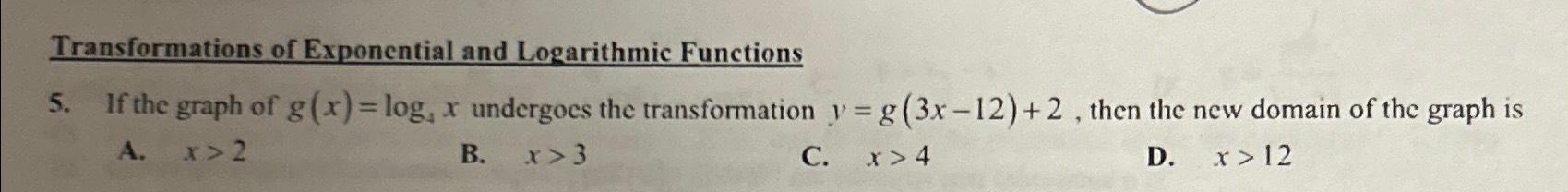 Solved Transformations of Exponential and Logarithmic | Chegg.com