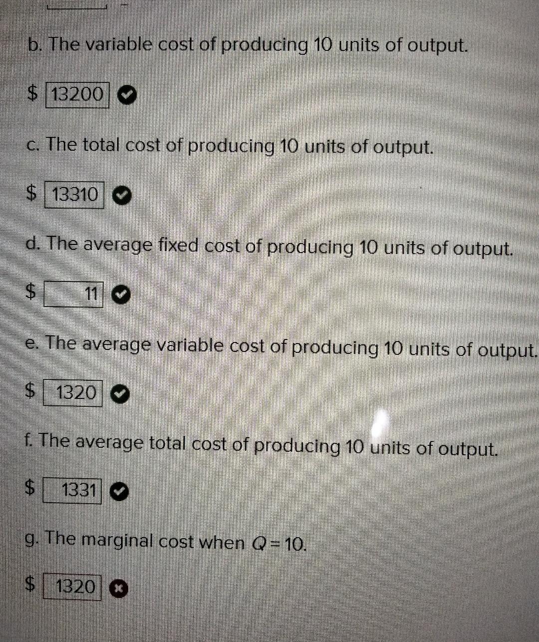 Solved b. ﻿The variable cost of producing 10 ﻿units of | Chegg.com