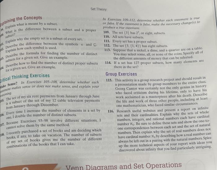 Solved Set Theory splaining the Concepts subset? Explain | Chegg.com