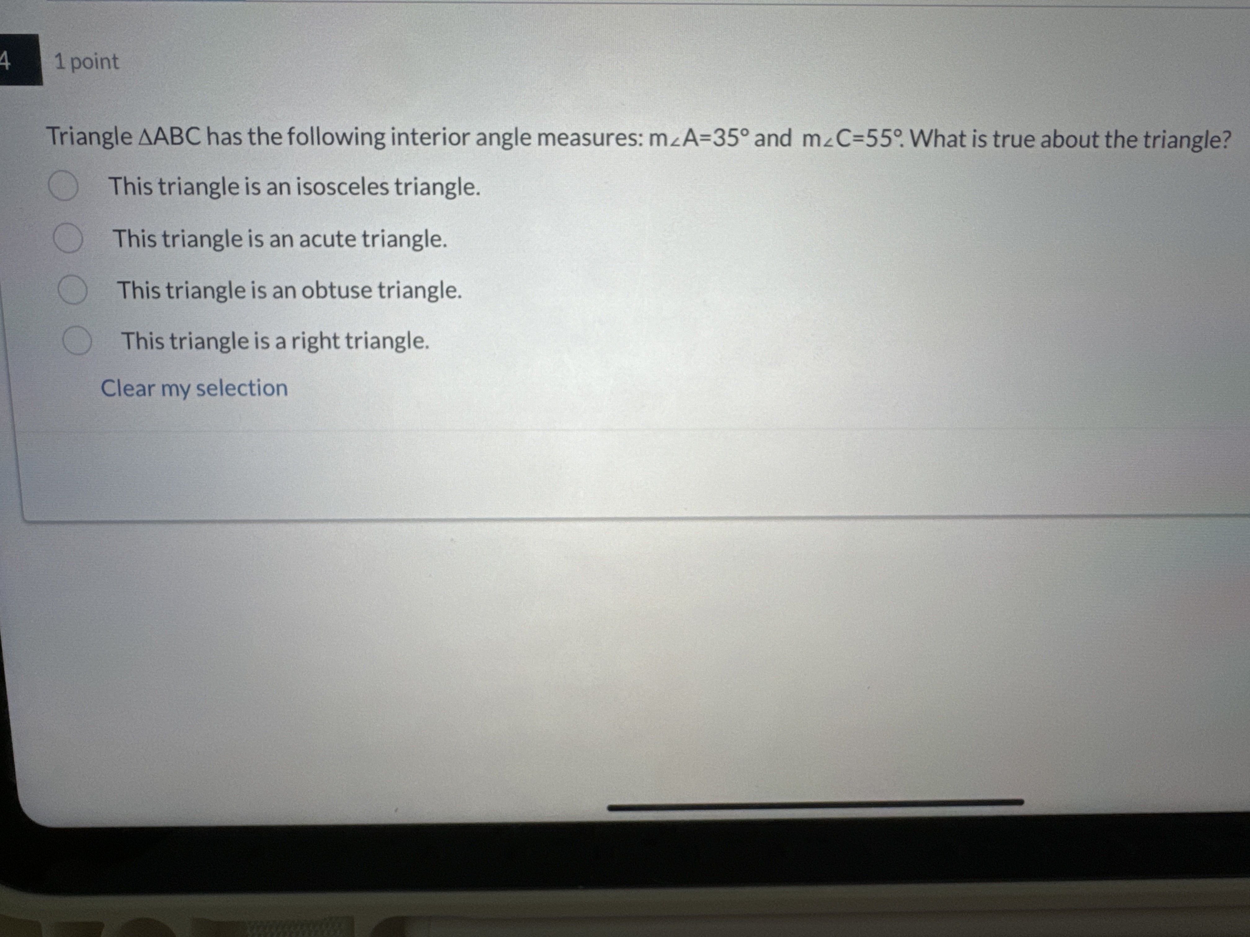 Solved Triangle ????ABC ﻿has the following interior angle | Chegg.com