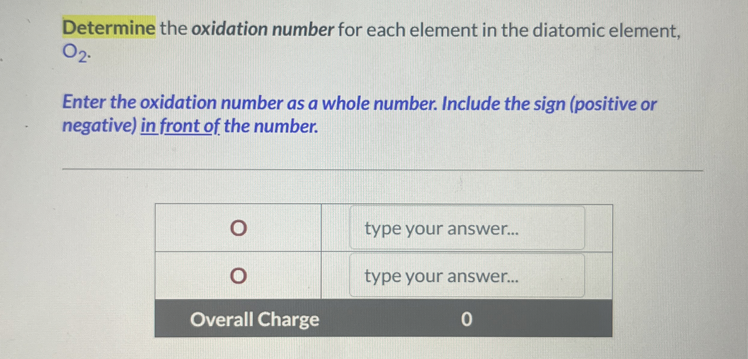 Solved Determine the oxidation number for each element in | Chegg.com