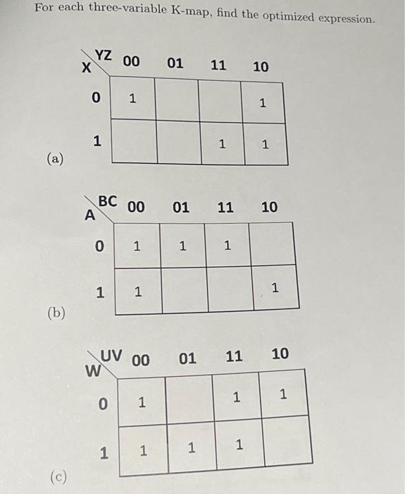 Solved Ex 4 (15 points) For each three-variable K-map, find | Chegg.com