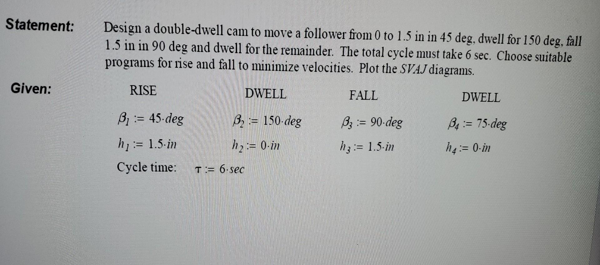 Solved Statement: Design a double-dwell cam to move a | Chegg.com