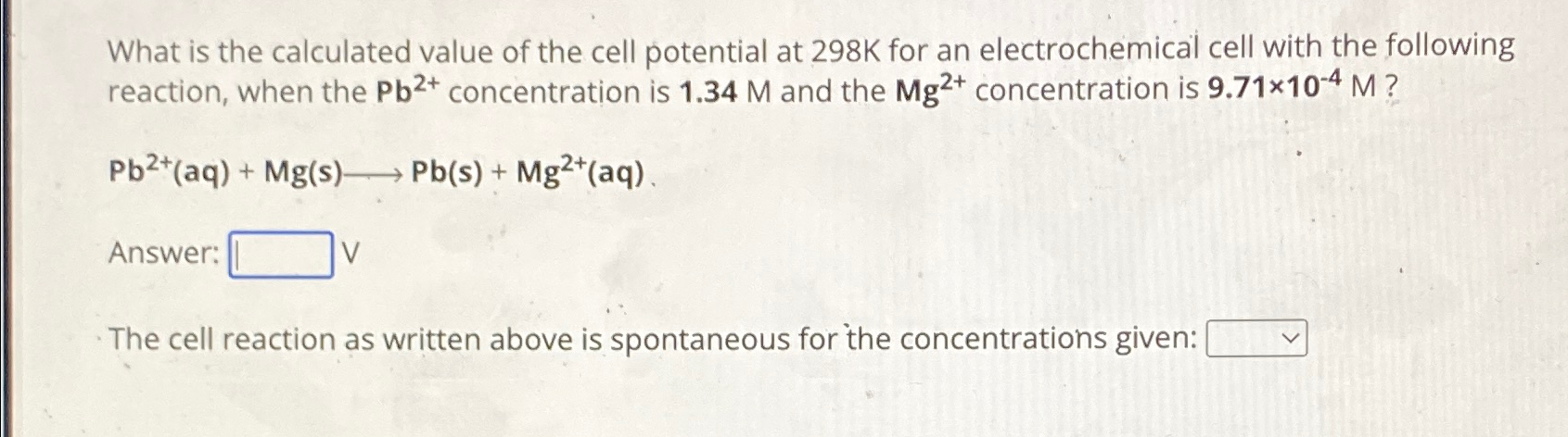 Solved What is the calculated value of the cell potential at | Chegg.com