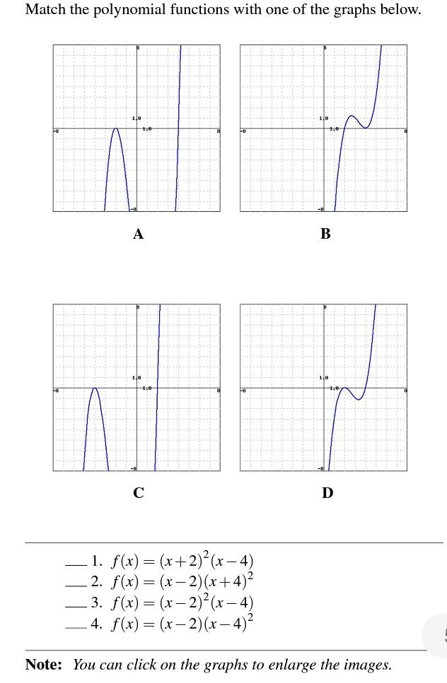 Solved Match the polynomial functions with one of the graphs | Chegg.com
