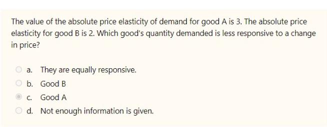 Solved The value of the absolute price elasticity of demand | Chegg.com