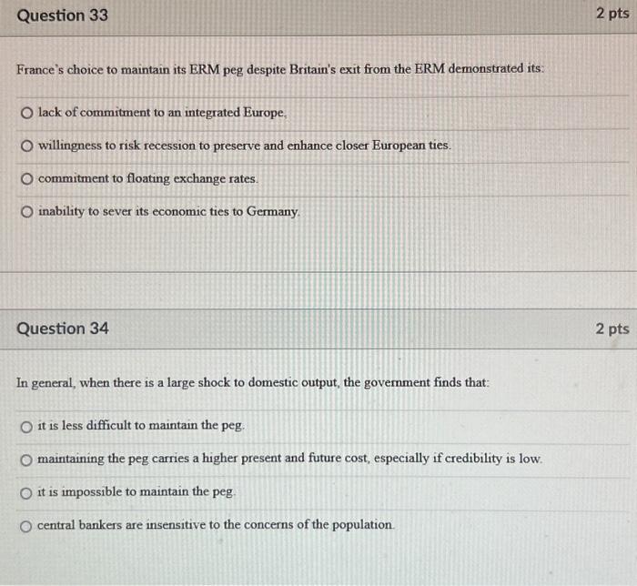 Solved France's choice to maintain its ERM peg despite | Chegg.com