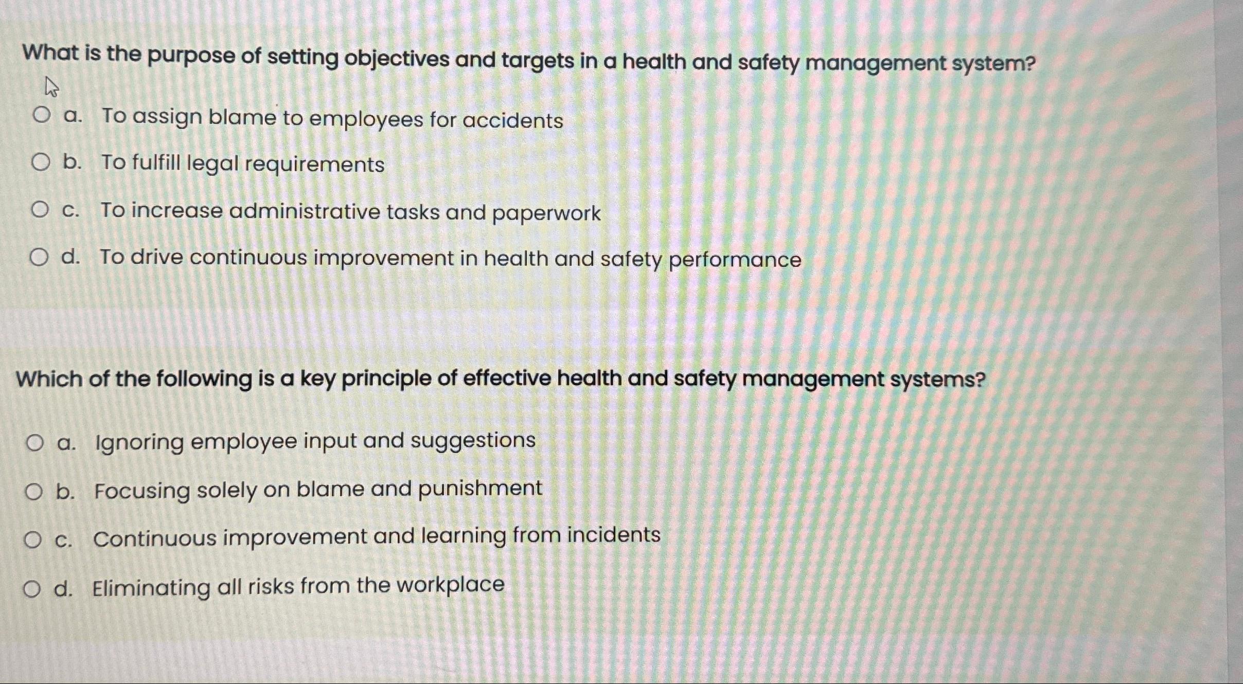 Solved What is the purpose of setting objectives and targets | Chegg.com