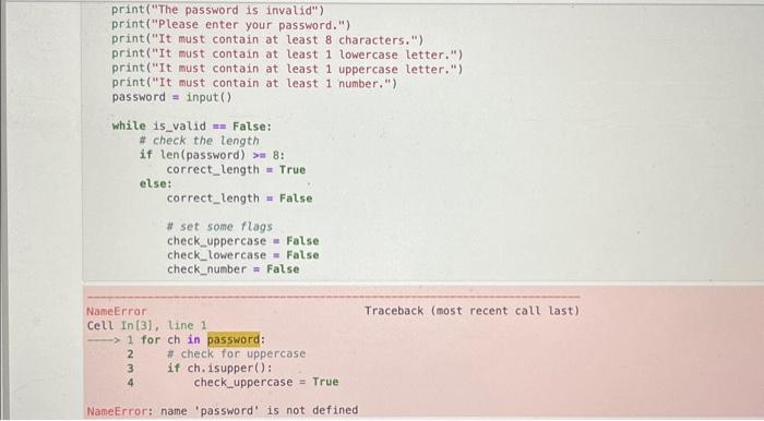 Solved for ch in password: \# check for uppercase if ch. | Chegg.com