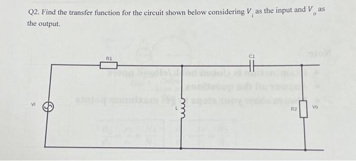 Solved 0 Q2. Find the transfer function for the circuit | Chegg.com